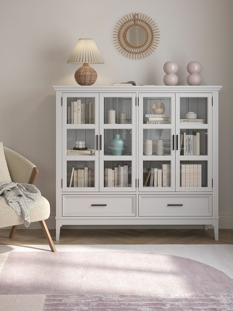 Шкаф для посуды ММЦ Гостиная Квадро-С 42 (белый лак) из массива сосны