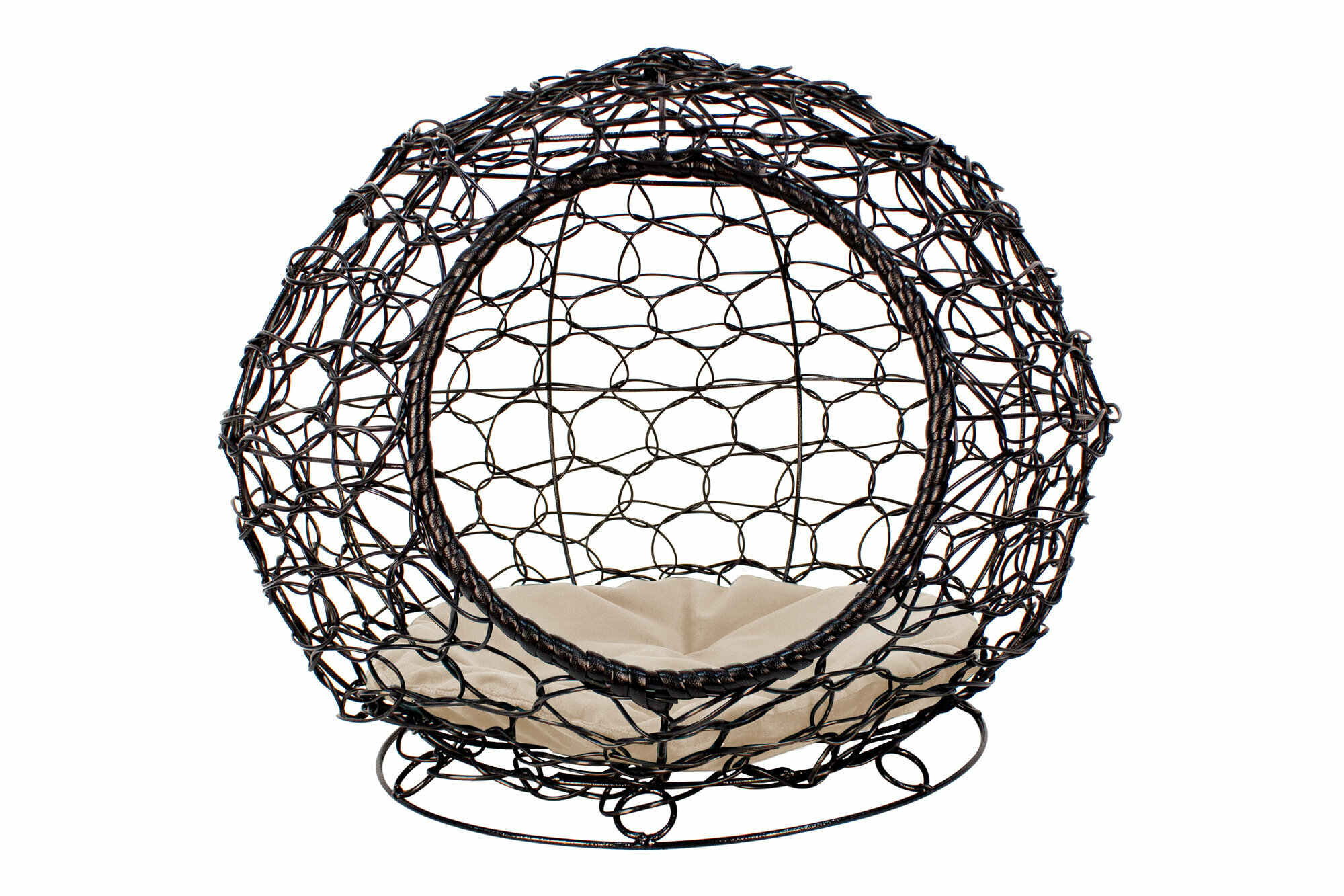 Домик для животных Кокон большой черный, бежевая подушка