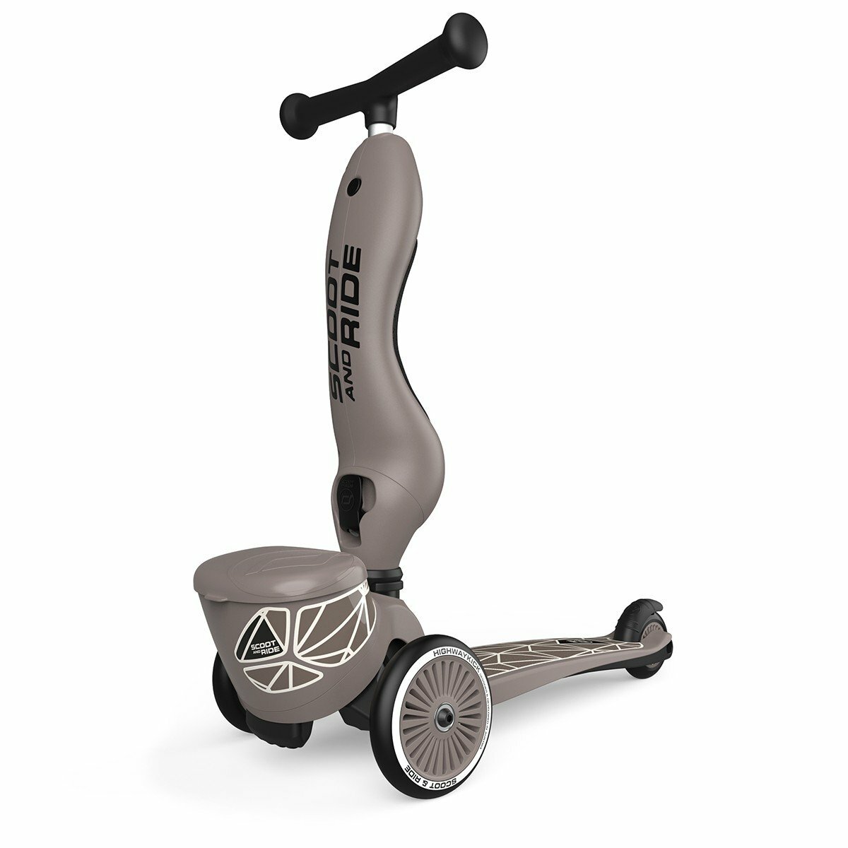 Детский трехколесный самокат с сиденьем Scoot&Ride HighwayKick1 LS 2в1 коричневый