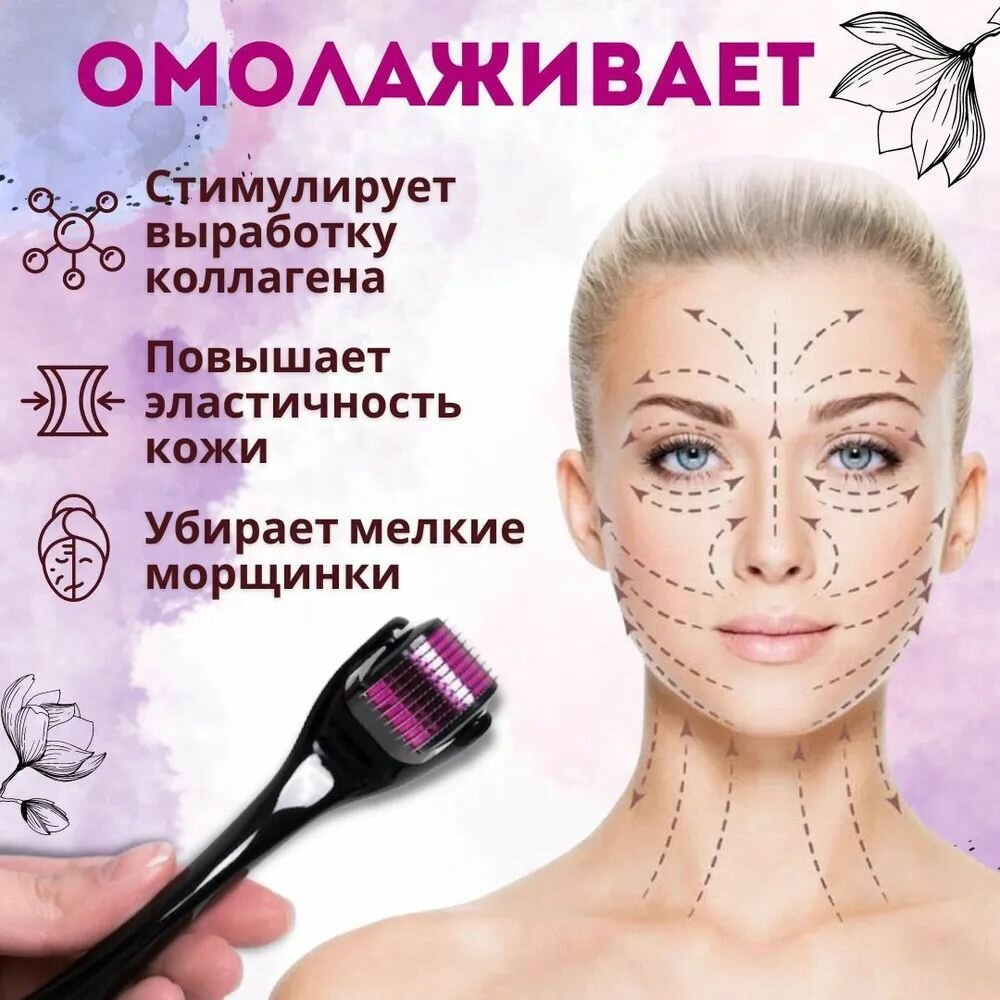 Мезороллер для лица и тела 540 игл 1 мм, дермароллер массажер ролик для лица, для тела, для волос, для бороды