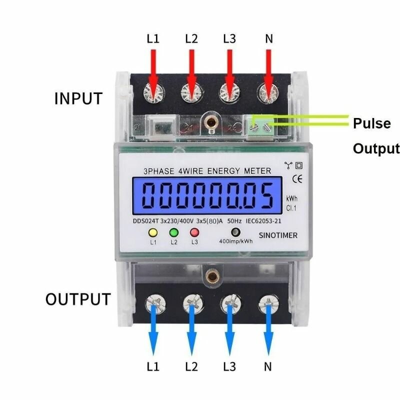 3-фазный 4-проводный счетчик энергии 220 / 380V 5-80A Энергопотребление Счетчик электросчетчик