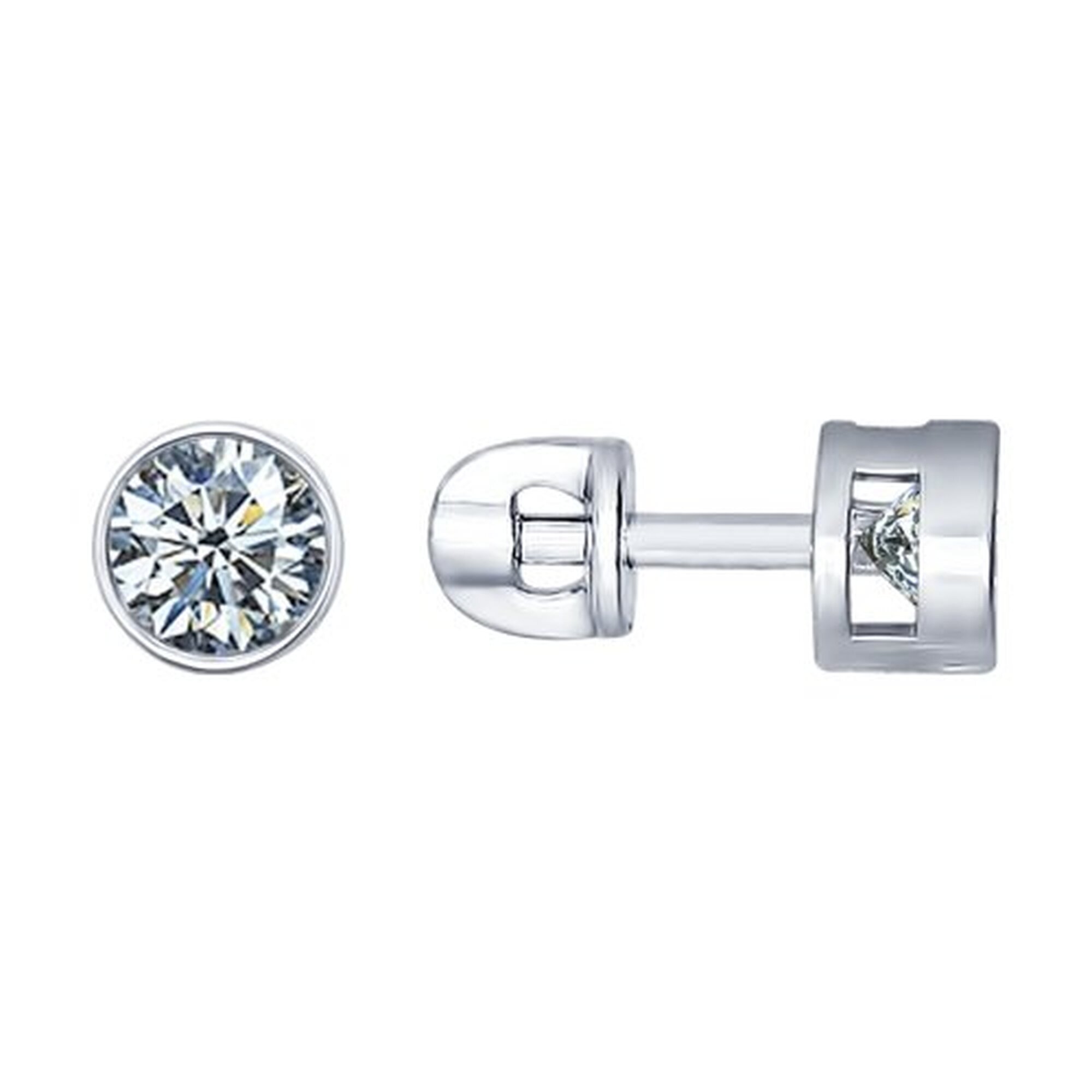 Серьги пусеты, серебро, 925 проба, родирование, фианит