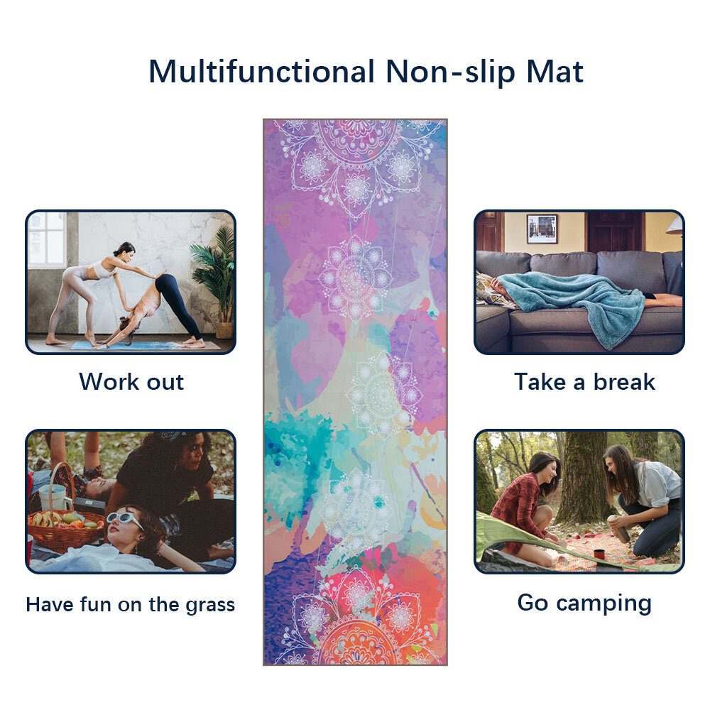 Yoga Mat Print Qucik Dry Non-Slip Foldable Towel Fitness Blanket