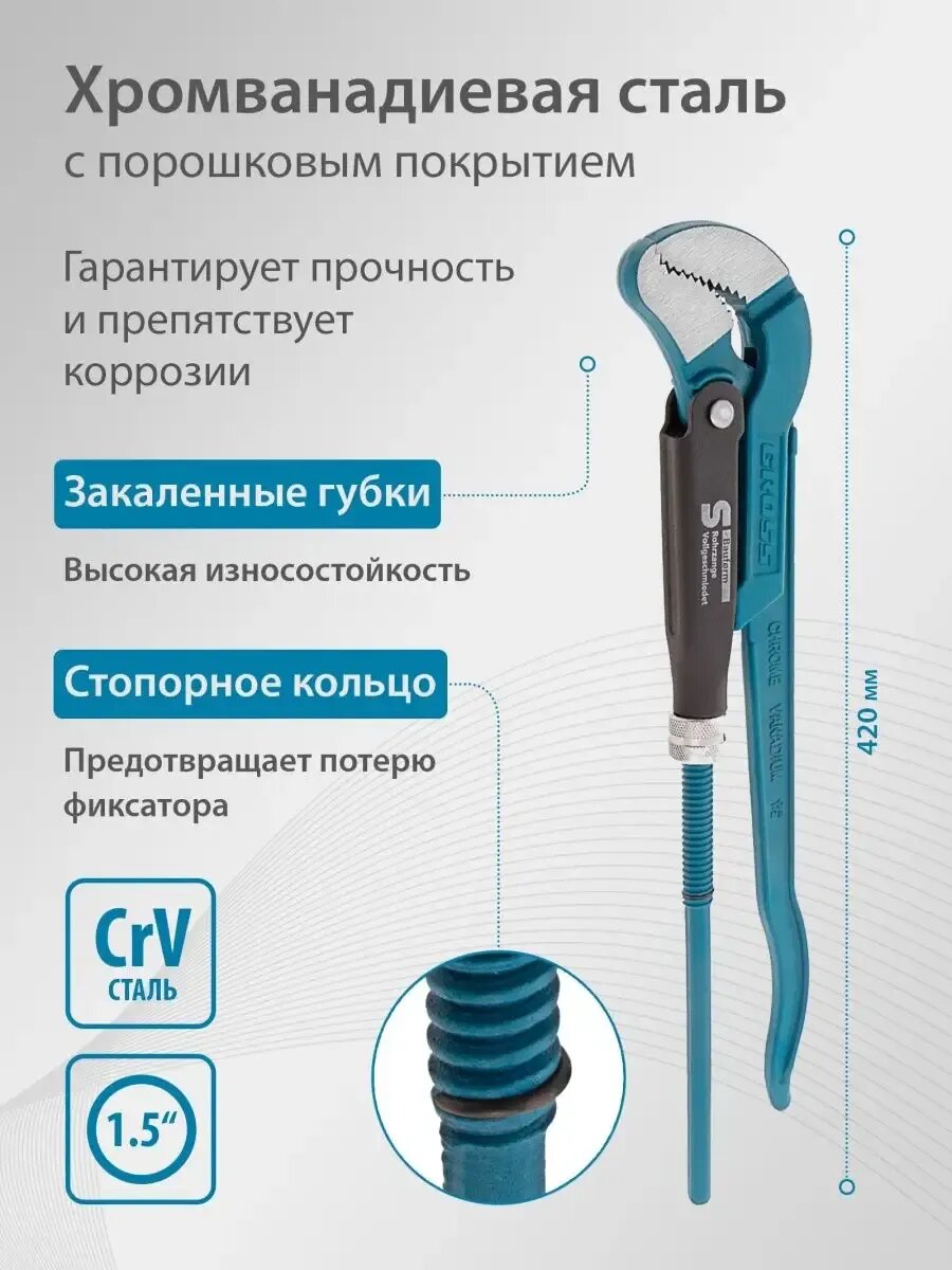 Ключ трубный рычажный 1.5" цельнокованый тип S