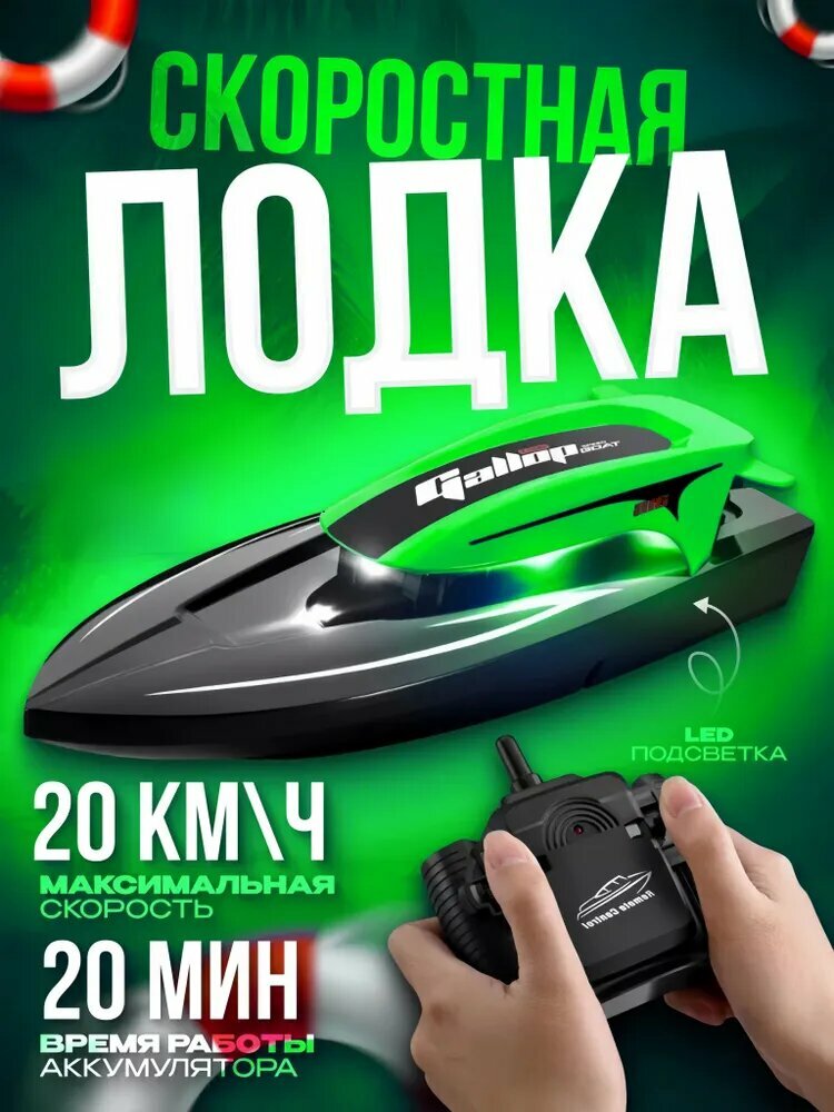 Радиоуправляемый скоростной катер для детей 2.4 GHz с LED-подсветкой Водонепроницаемая перезаряжаемая лодка с долгим временем работы, игрушка для мальчиков и девочек