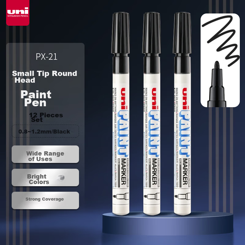 Mitsubishi (Uni) PX-21 Small Letter Paint Pen, 0.8-1.2mm Industrial Marker Pen, Logistics Pen (Can Be Used for Car Touch-Up Painting), Black, 12-Pack