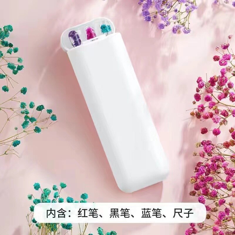 Канцелярская коробка Wusheng Three Pens, с линейкой, 3 гелевые ручки, 0,5мм