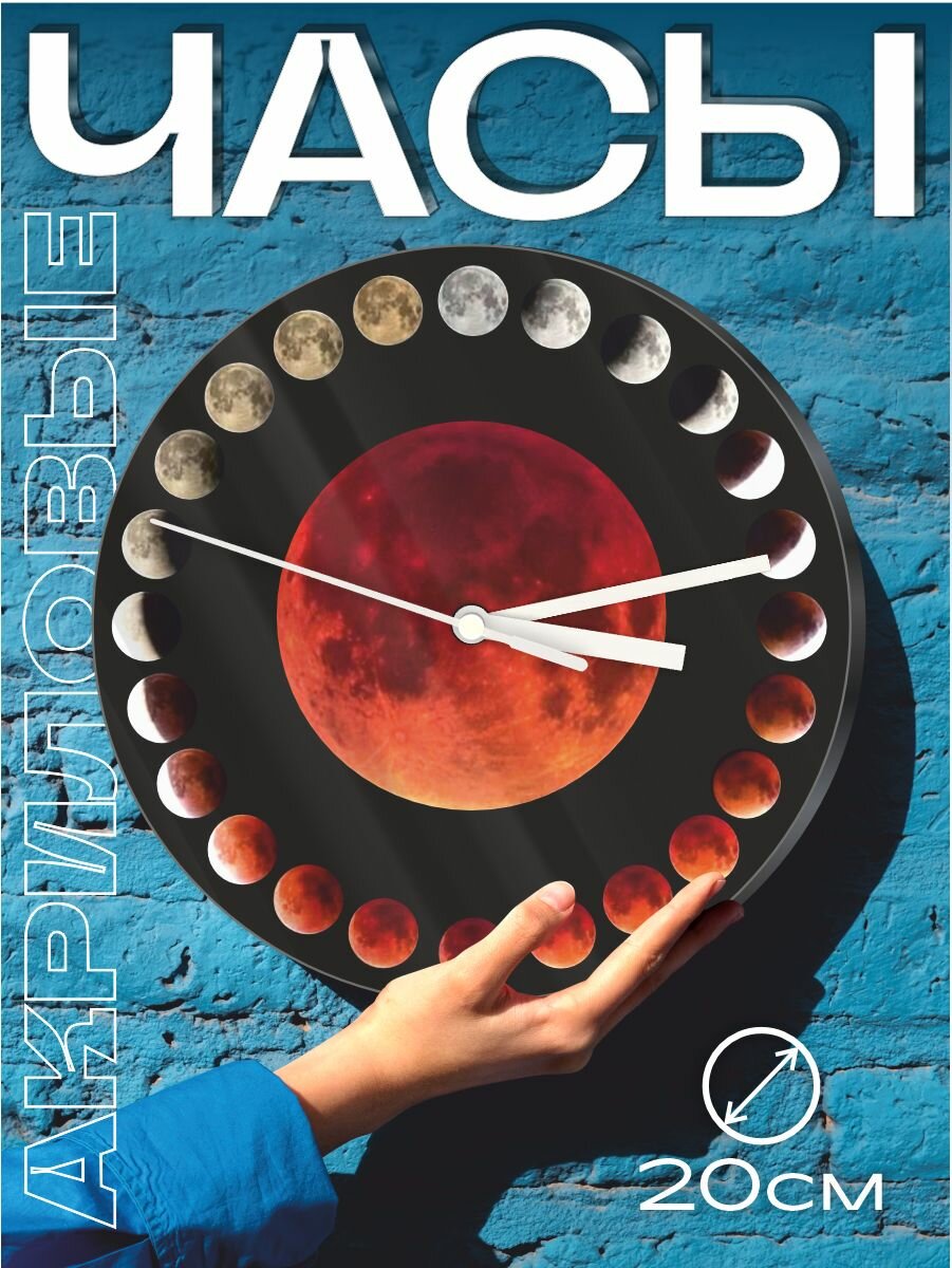 Часы настенный интерьерные бесшумные Лунный цикл