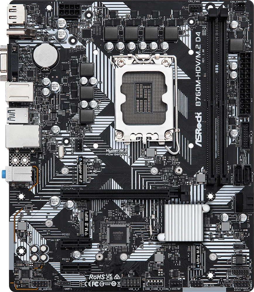 Материнская плата Asrock B760M-HDV/M.2 D4 Soc-1700 Intel B760 DDR4 mATX AC`97 8ch(7.1) GbLAN RAID+VG