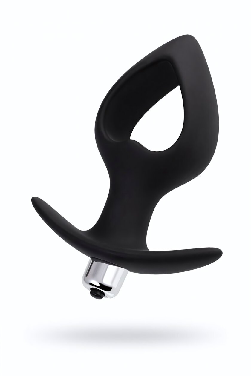 Анальная вибровтулка-расширитель с вибропулей, 7 режимов, силикон, черный, 14 см