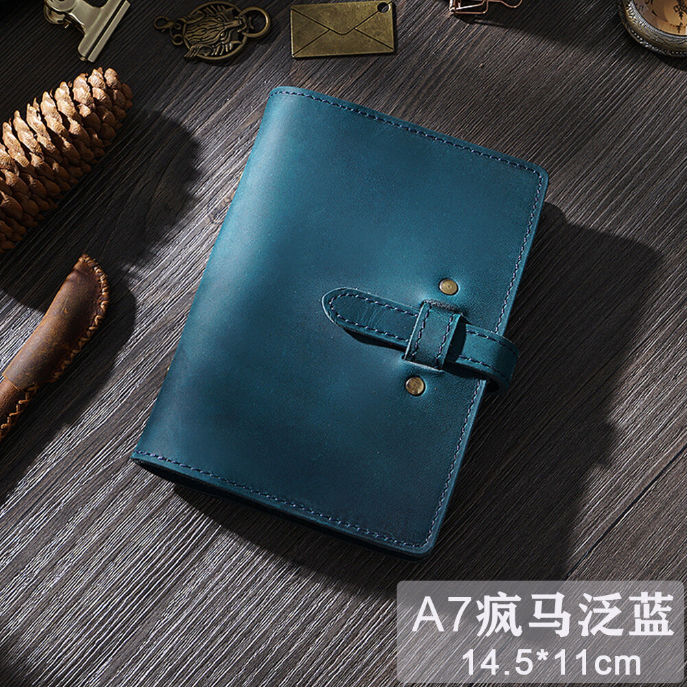 Гроссбух A5A6, воловья кожа, на молнии, 96 листов, A7 Crazy Horse pan blue