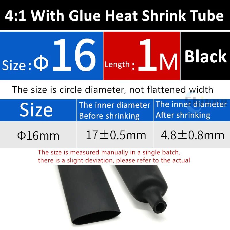Термоусадочная трубка с клеем 4:1 PE 16mm, 5Meters