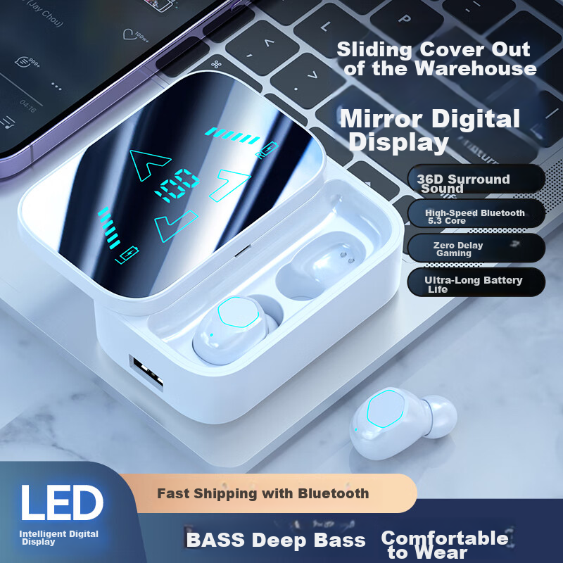 Bkayp True Wireless Bluetooth Earphones, In-Ear, Ultra-Long Battery Life, Noise-Cancelling Headphones, Compatible with Apple, Huawei, OPPO, Honor, Vivo Phones, for Sports, Running, Music, And Gaming, Noise-Cancelling