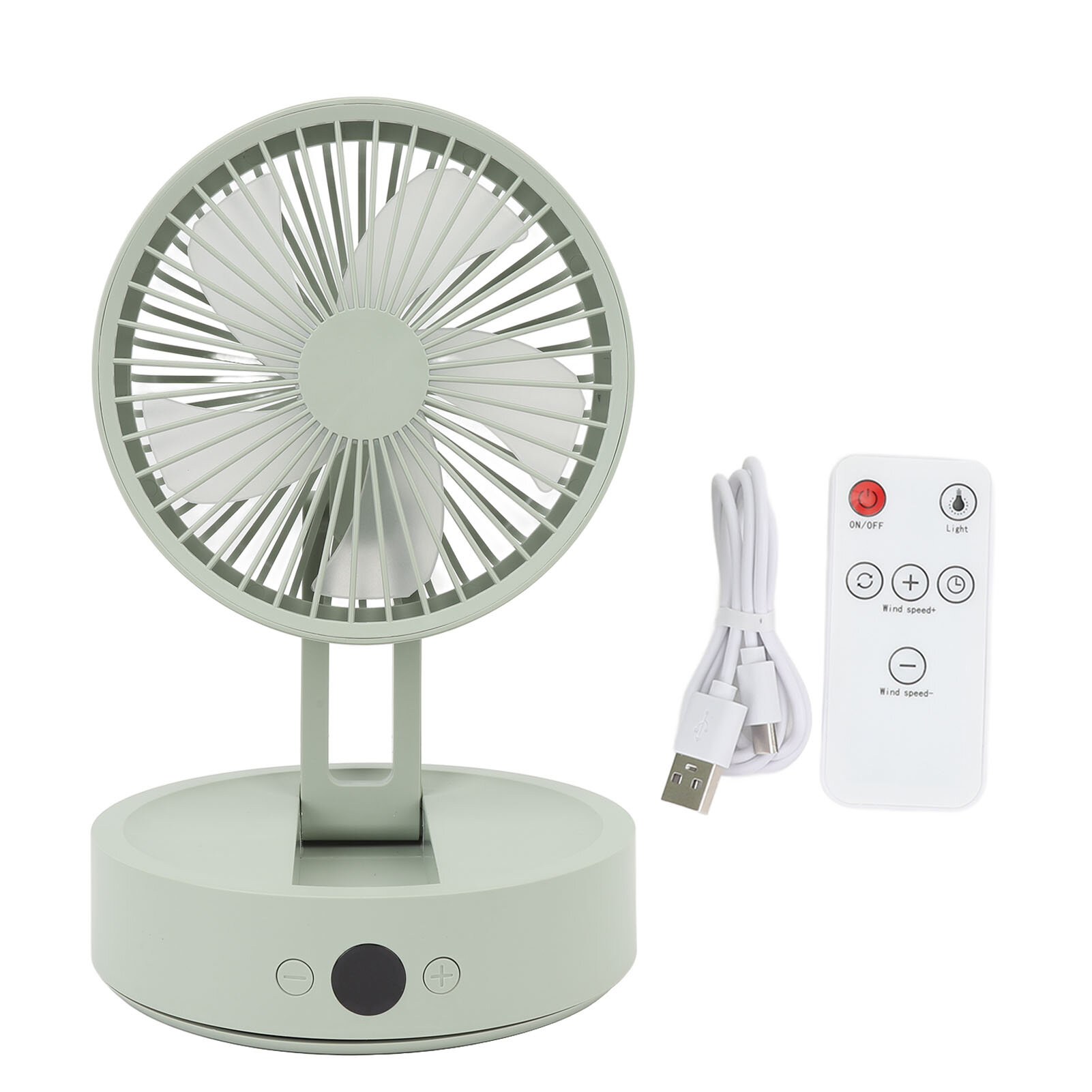 Складной настольный вентилятор, 3 скорости, пульт, зеленый