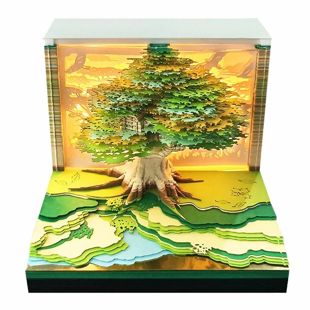 Настольный календарь на 2025 год 3D LED Tree HouseБумага для заметок