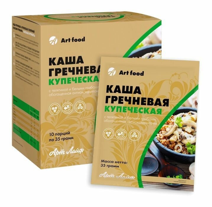 Арт Лайф Каша Купеческая с телятиной и белыми грибами . Обогащена витаминами А и С, цинком и селеном. Без глютена