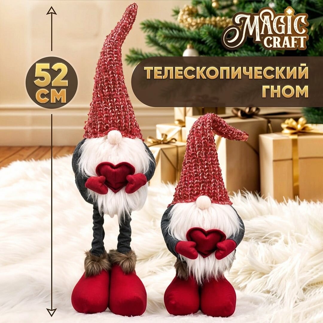 Новогодние украшения для дома (Новый год 2024) Hogge Home Новогодний гном под елку сувенирная телескопическая декоративная фигурка Гномик на Рождество