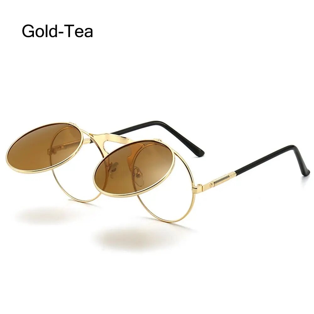 Винтажные круглые откидные солнцезащитные очки с защитой UV400, солнцезащитные очки в стиле стимпанк, солнцезащитные очки 90-х годов в стиле ретро для женщин и мужчин