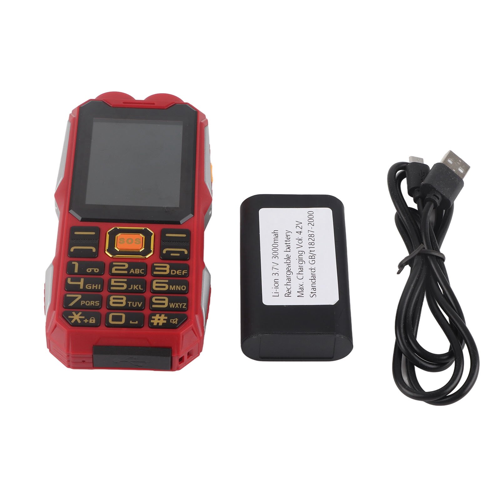 2.4in 1,3MP Big Button Double Card Старший сотовый телефон Bluetooth 2G SOS Большая кнопка пожилой мобильный телефон 3000 мАч красный