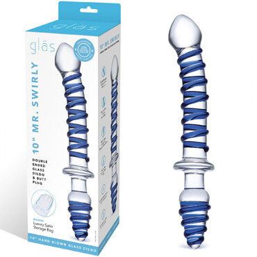 Glas 10" Mr. Swirly Glass Dildo & Butt Plug, прозрачный 2 в 1 дилдо и анальная пробка