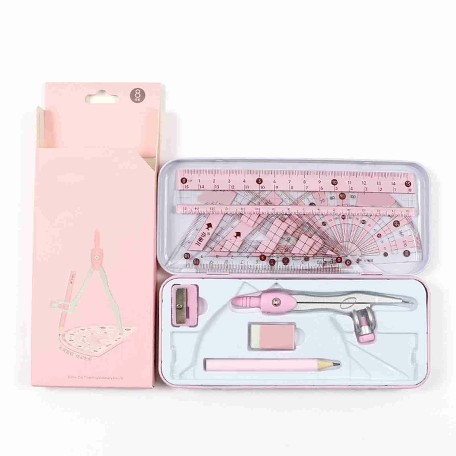 Набор для математической геометрии из 8 предметов с линейкой, транспортиром, циркулем для учащихся, набор для инженерного черчения, школьные принадлежности для подготовки к экзаменам