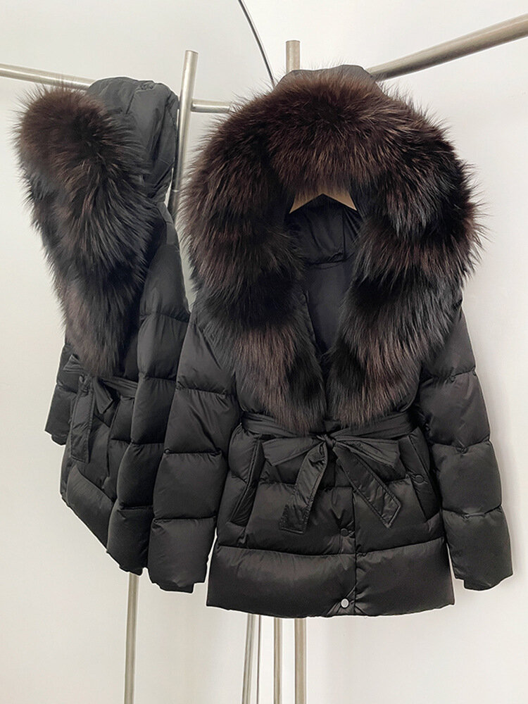 Новая осенне-зимняя куртка на гусином пуху, большой размер с натуральным мехом лисы, большой меховой воротник, утолщенная средняя длина, теплая талия для женщин.