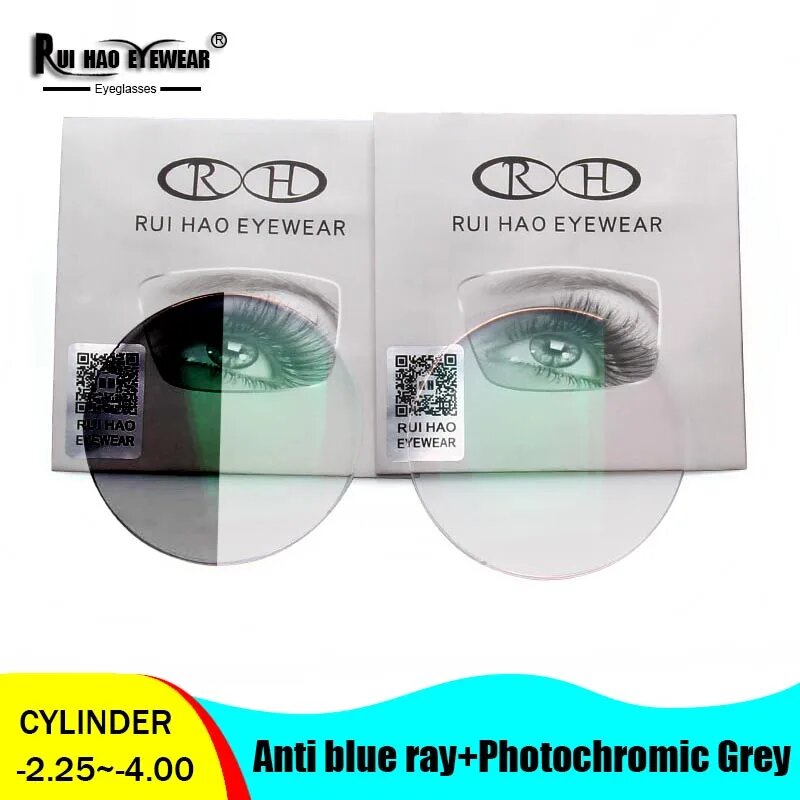 Оптические линзы RUI HAO EYEWEAR цилиндр -2.50 ~-4.00 Blue Ray Photo Grey, 1.56