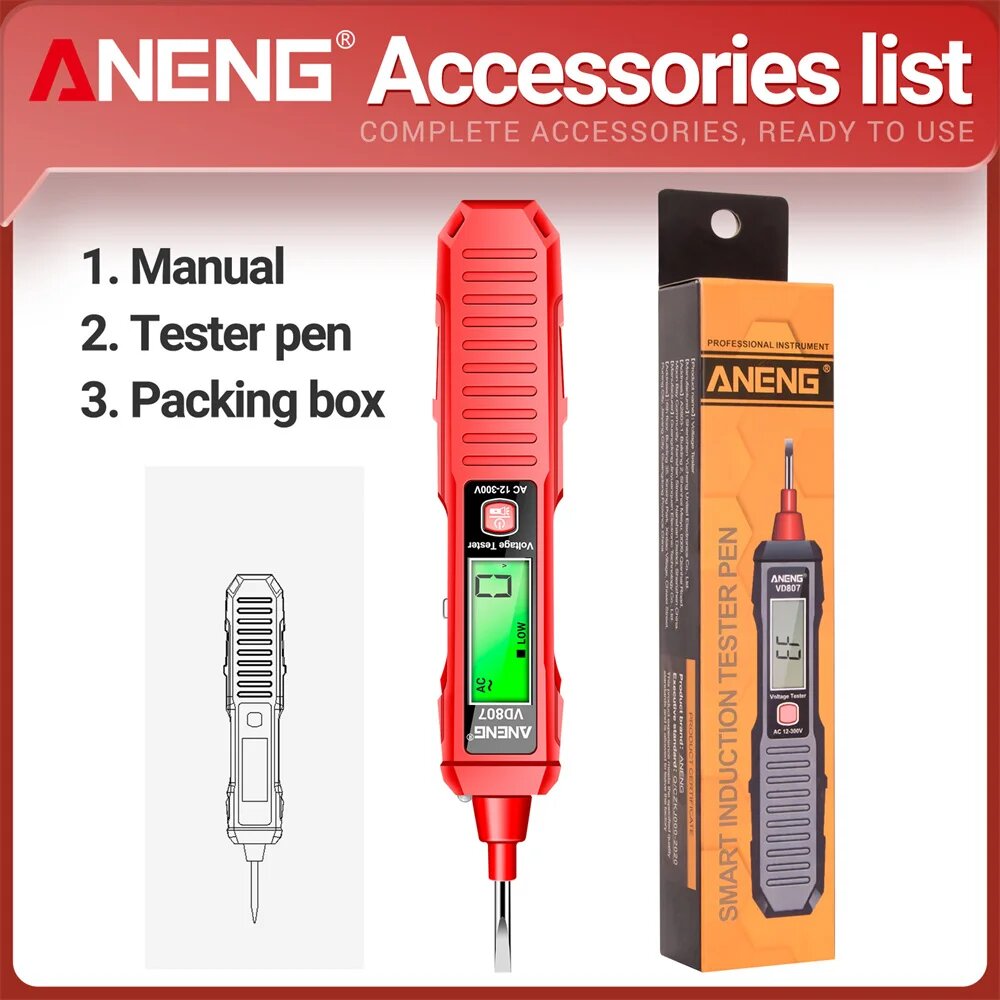 Тестер напряжения ANENG VD807 NCV 12-300В VD807 red
