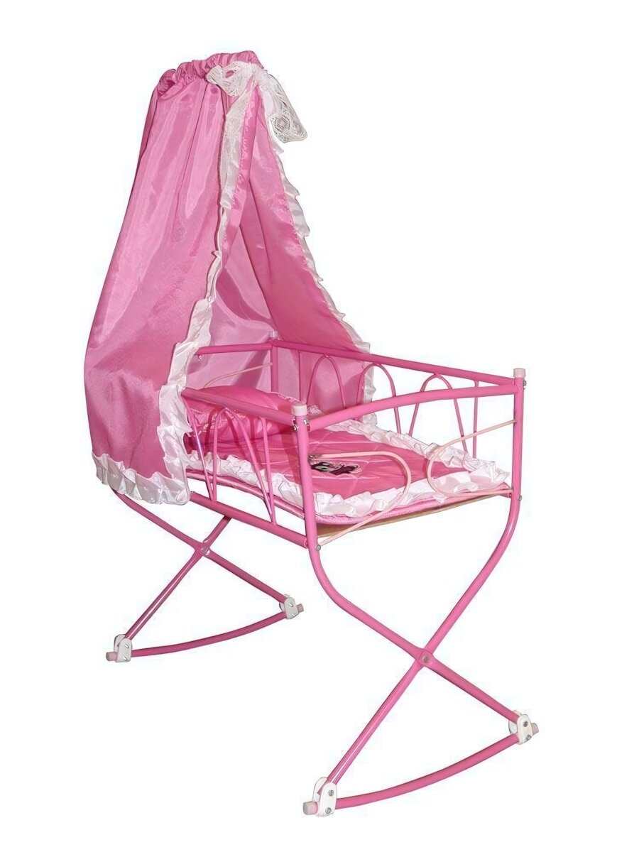 Кроватка кукольная № 7, розовая, с балдахином, для кукол до 50 см