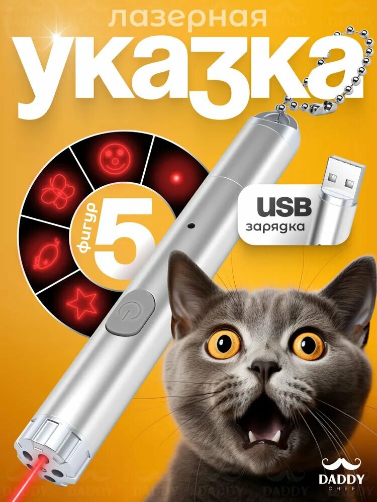 Лазерная указка Daddy Chef 5 в 1 - автоматическая игрушка для кошек и собак с USB зарядкой, 5 режимов игры