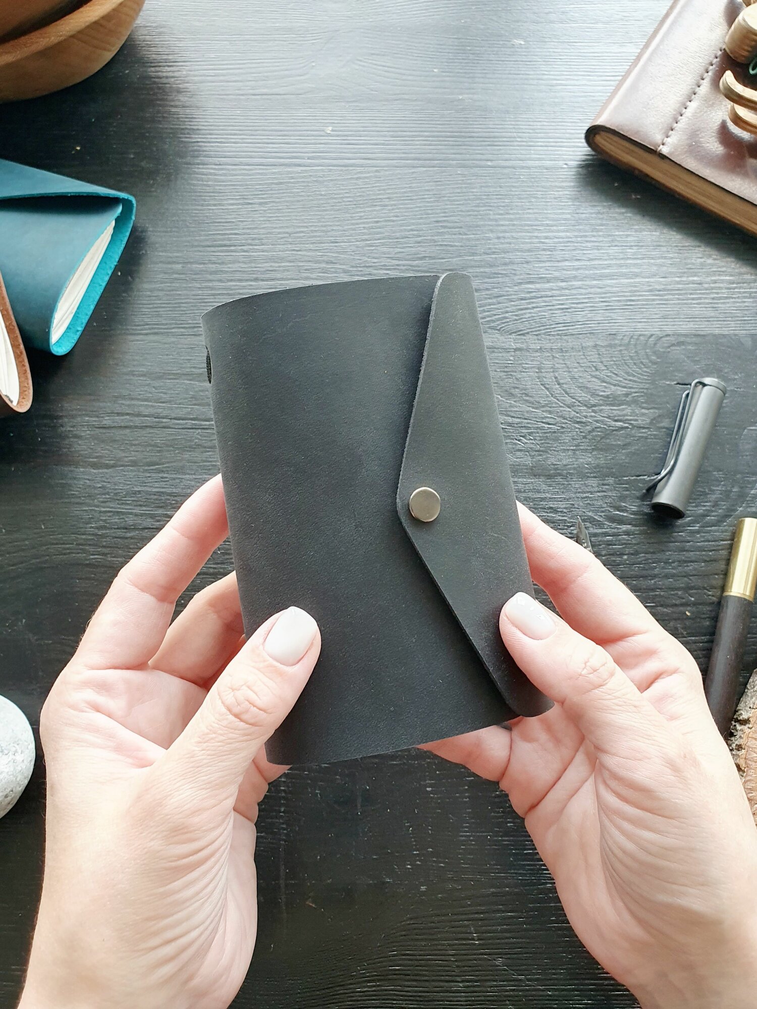 Кожаный блокнот А7 (9х13см) со сменными тетрадями