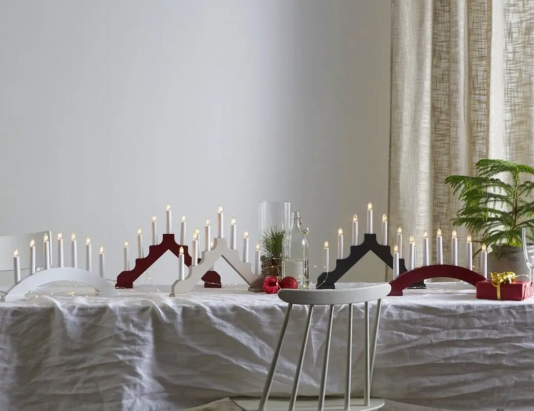 Светильник-горка рождественская бейа, деревянная, красная, на 7 свечей, 39х22 см, STAR trading