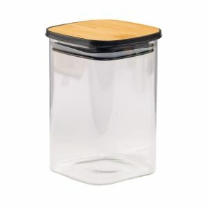 Банка для хранения квадратная Attribute Jar Bamboo, 1 л, стекло/бамбук/силикон