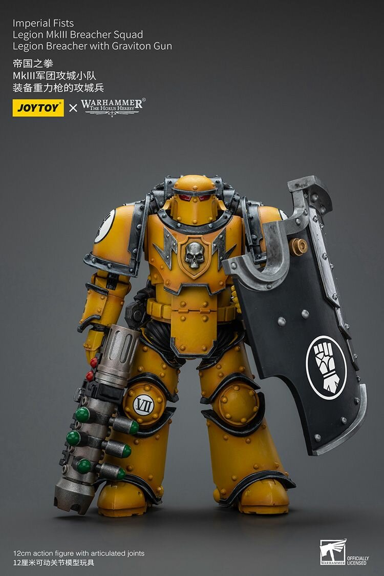 ФигуркаФигурка JOYTOY Warhammer Imperial Fists Legion MKIII Breacher Squad Legion Breacher with Graviton Gun/ фигурка Вархаммер Знаменосец Имперских Кулаков