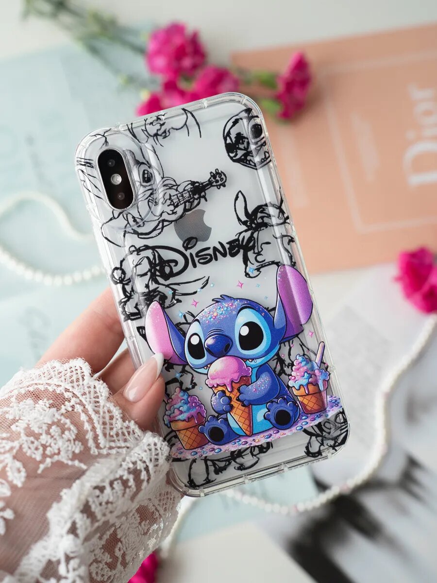 Чехол О'кейси, для iPhone X/XS, защита камеры, принт, цвет бесцветный/синий/розовый