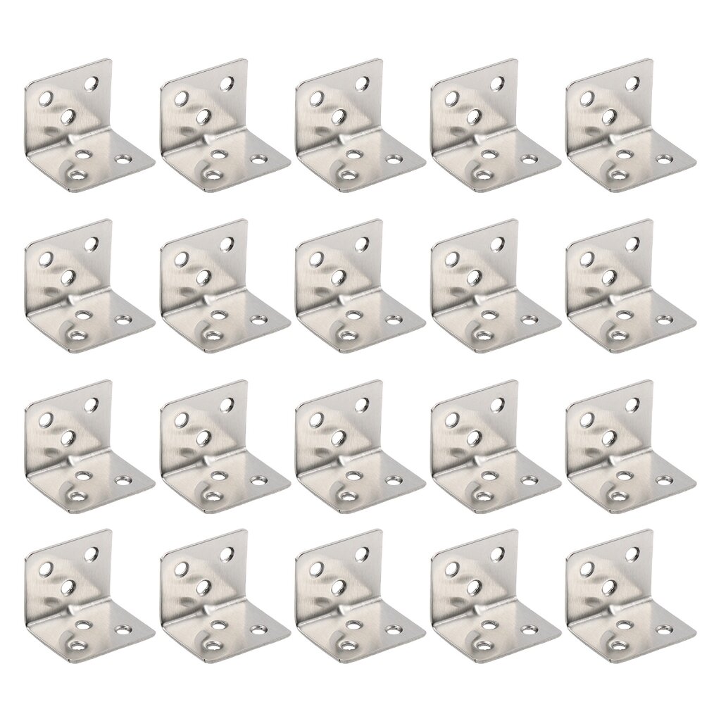 Набор из 20 штук Г-образных кронштейнов, 4-луночных/ 6-луночных металлических сверхпрочных угловых опор для полок, столов и стульев