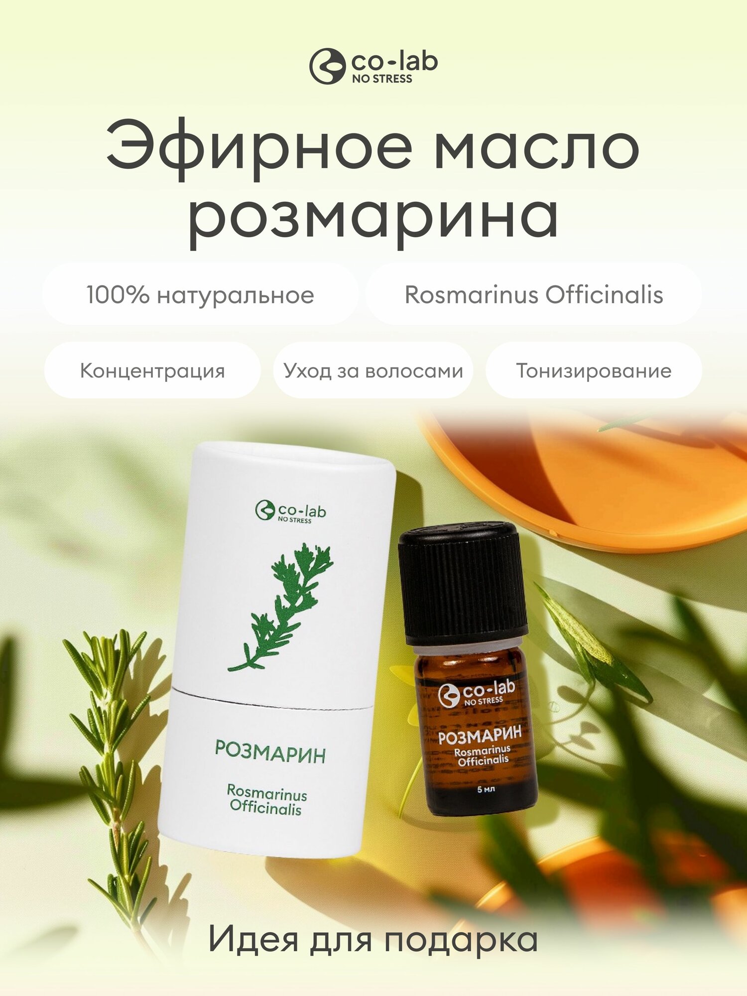 Масло эфирное co-lab "Розмарин", 5мл, для ароматерапии и массажа