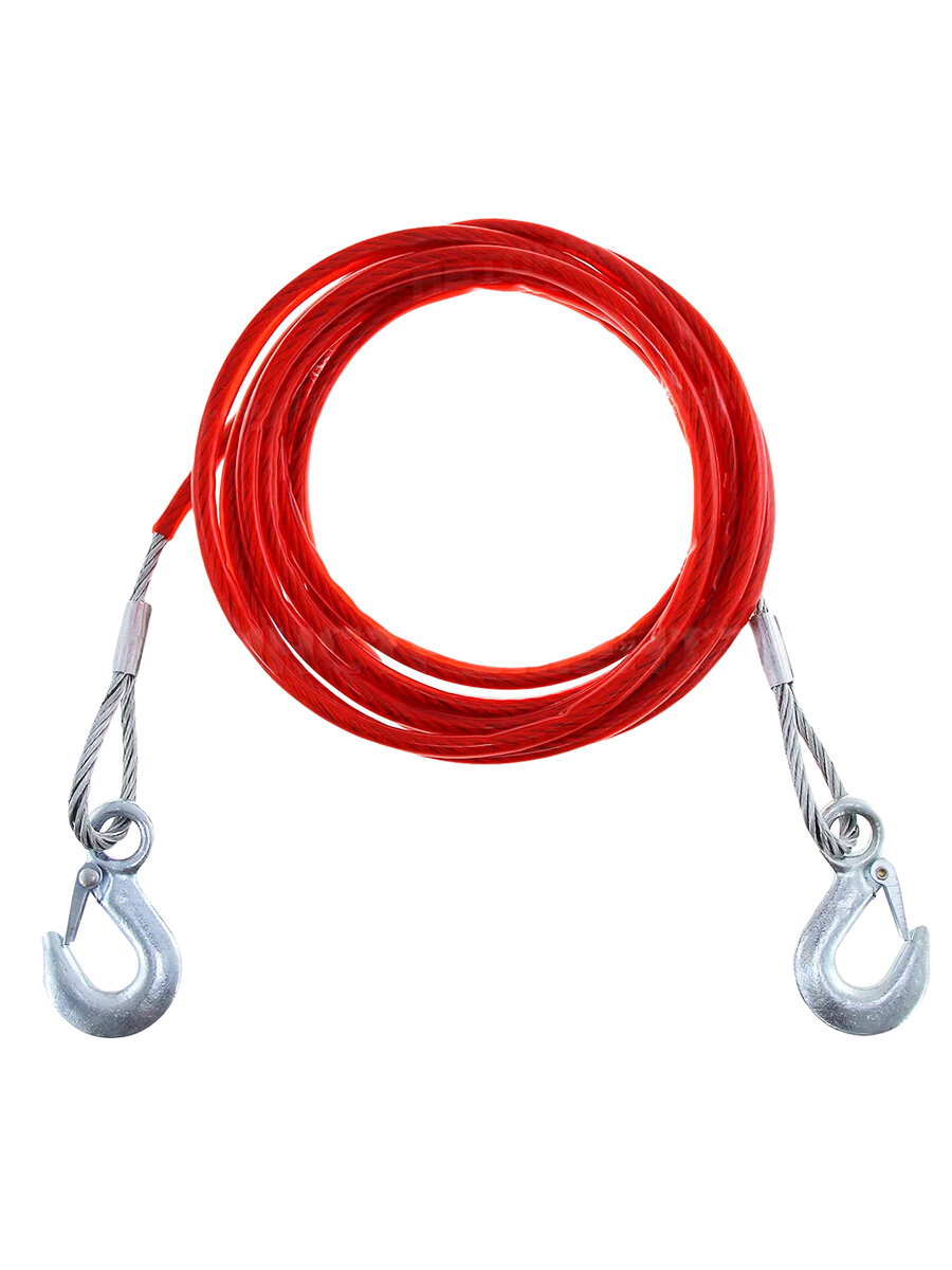 Трос буксировочный стальной 2 крюка 2,5т 7мм/5м пласт. оплетка АвтоDело 44125