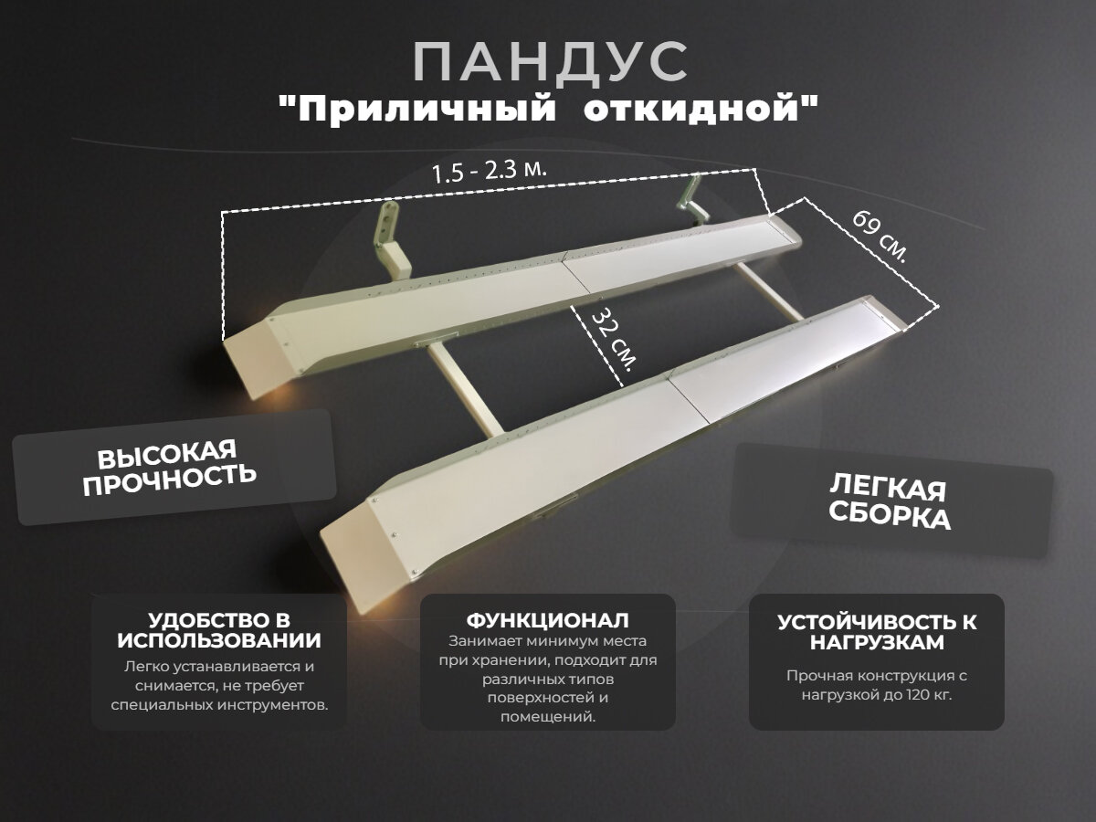 Пандус для колясок для инвалидов. Пандус откидной. Длина 160-230см