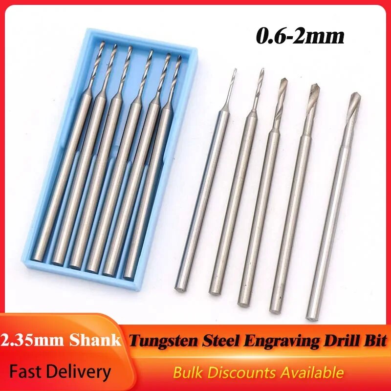 Гравировальное сверло из вольфрамовой стали 2,35 мм, 0,6-2 мм 0.6mm, 1box(6pcs)