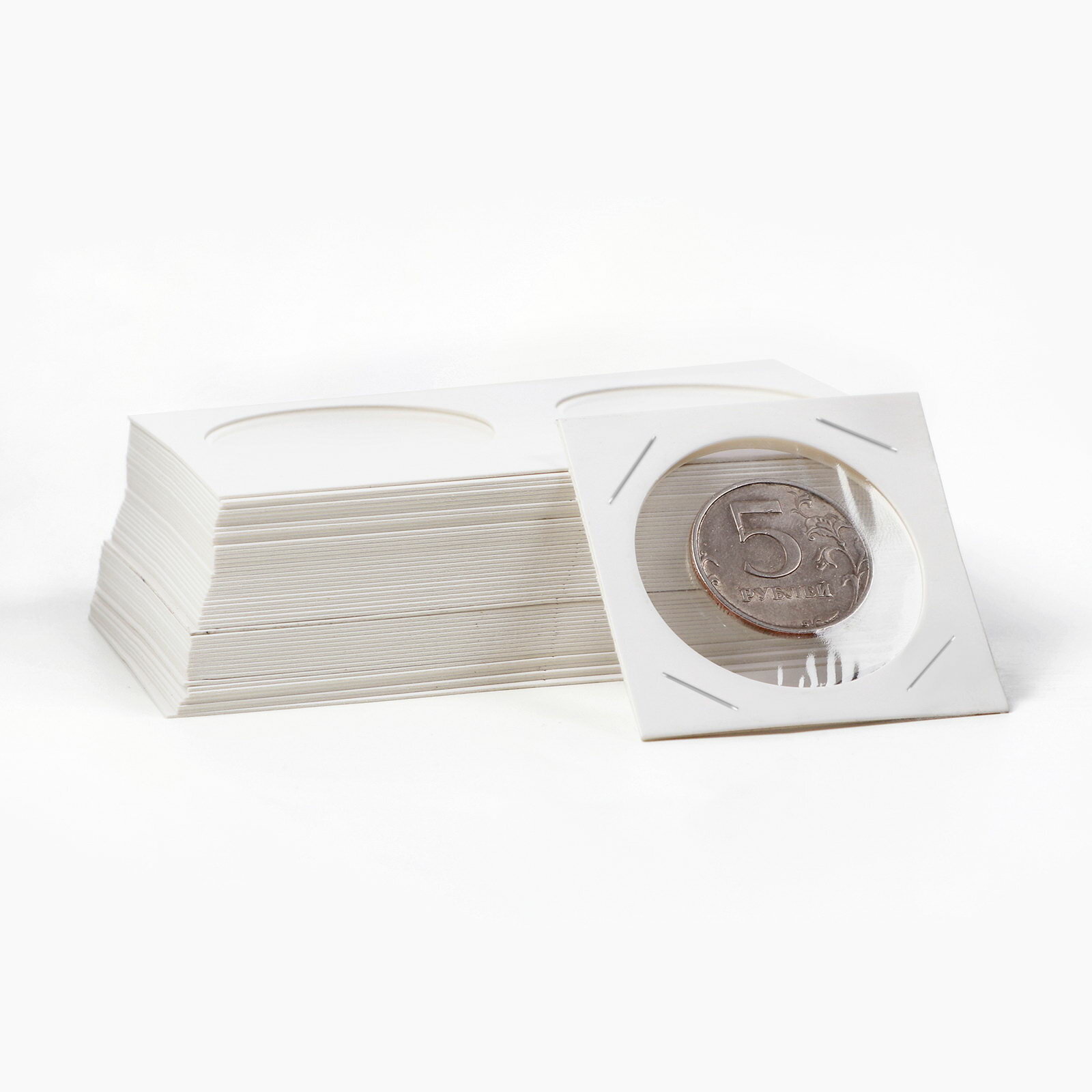 Набор холдеров для монет под скрепку, d=4 см, 50 шт, размер упаковки: 5 x 3 x 10 см.