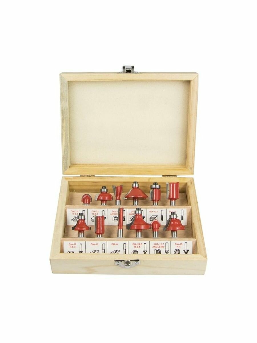 Набор фрез по дереву XCAN хвостовик 6,35мм, 12 предметов, в деревянном кейсе