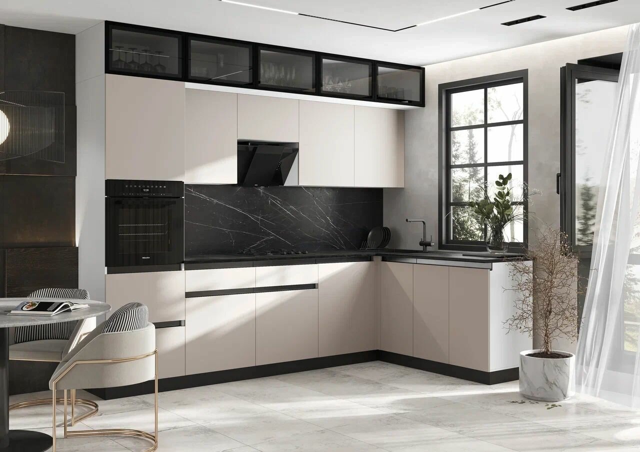 Кухонный гарнитур Техно-6 3,0х1,8м (Кашемир, Белый (Кастилло темный)), МДФ/ЛДСП