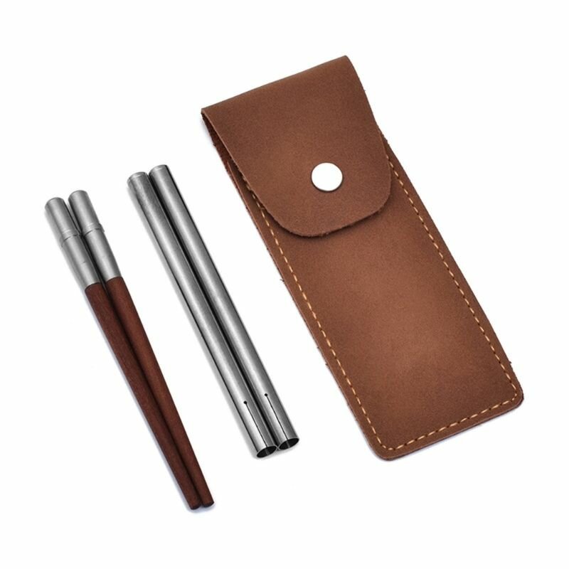 Портативный кожаный чехол для палочек еды-нержавеющая сталь, красное сандаловое дерево F06