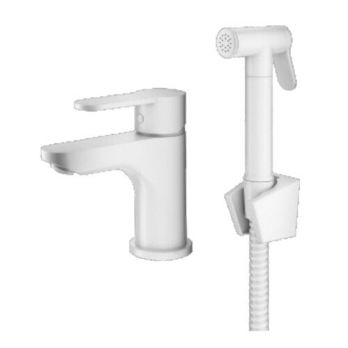 Смеситель для раковины Prohanss P64.12.08 с гигиеническим душем монолитный, белый