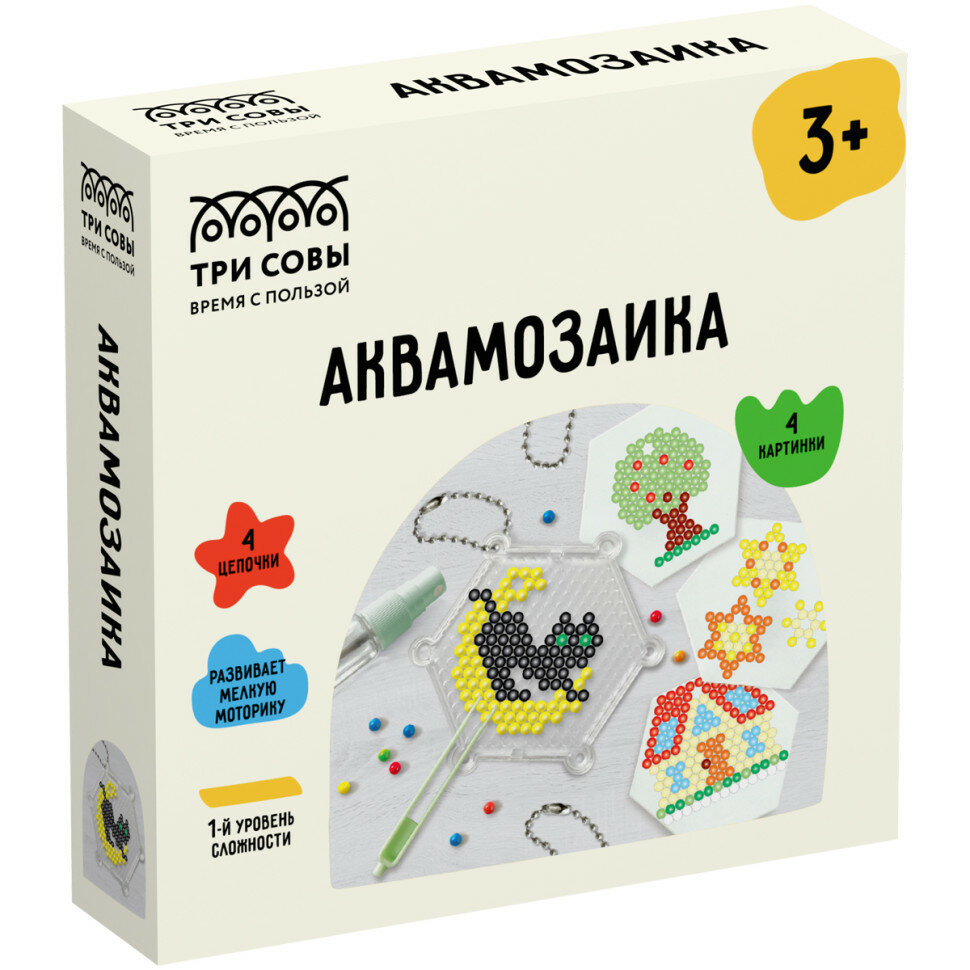 Аквамозаика ТРИ совы "Кошкин дом", набор инструментов, трафареты, картонная коробка 12*12см, 359670