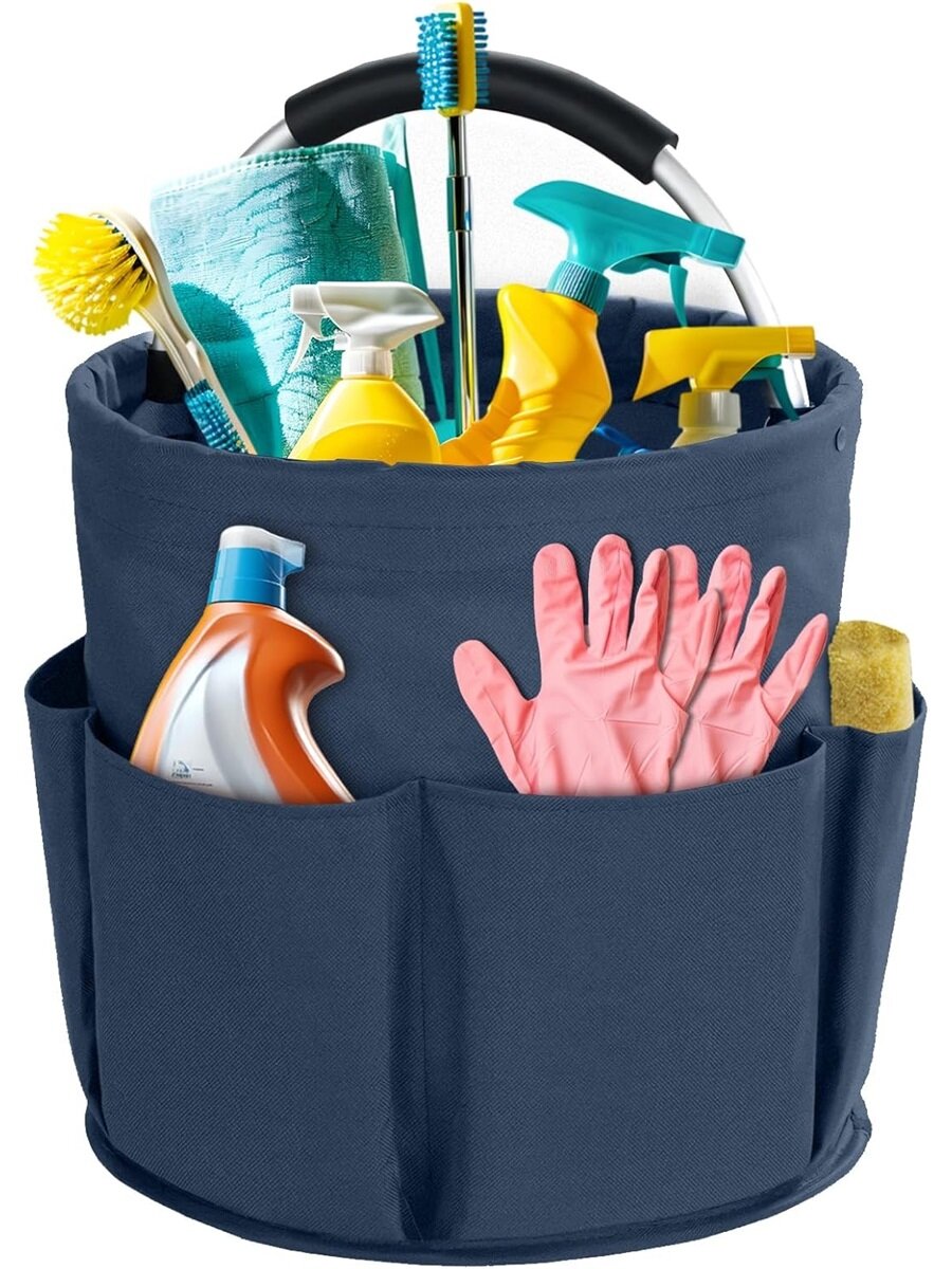 Корзина для уборки с ручкой, Органайзер для чистящих средств, Складная корзина для хранения объемом 17 л, Органайзер для уборки, Переносная сумка-ведро с несколькими отделениями для дома и сада