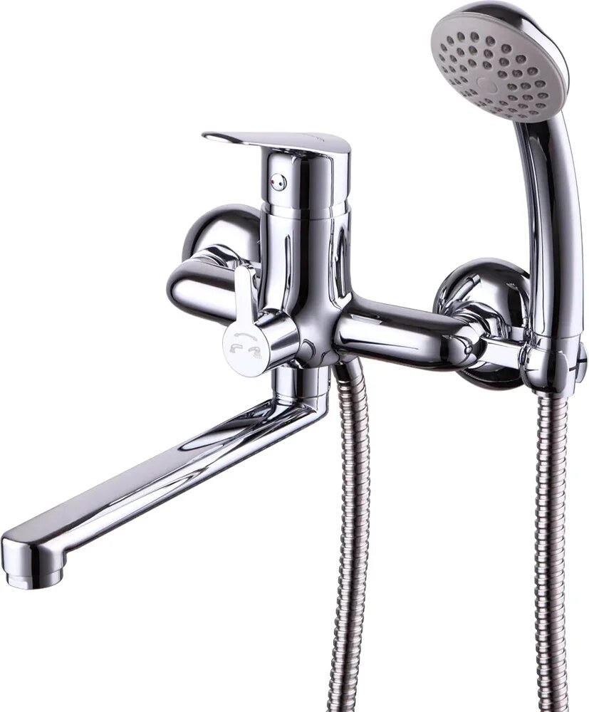 Смеситель для ванны с душем Lemark Partner LM6513C с душевым гарнитуром, настенный, однорычажный, с поворотным изливом, хром, глянцевый, латунный, с керамическим картриджем