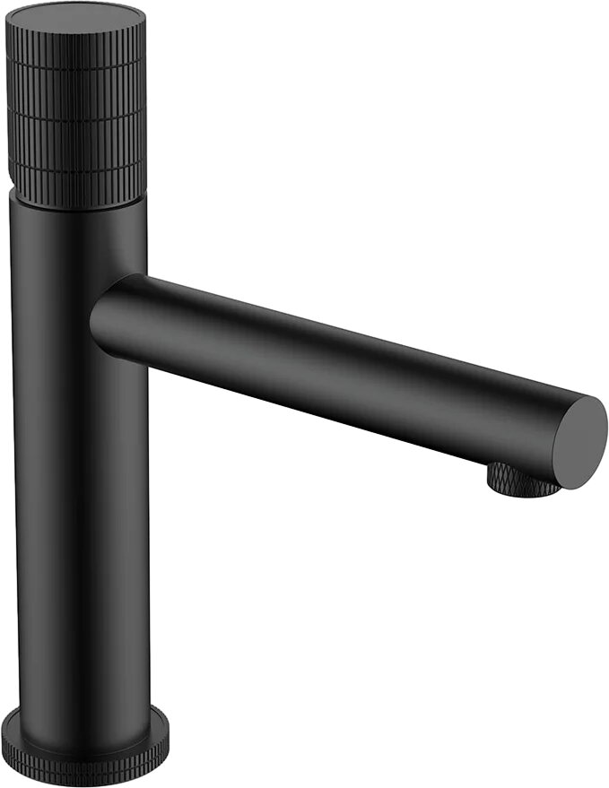 Смеситель для раковины Vincea Groove VBF-4G1MB черный, матовый, кран для ванной в раковину, из нержавеющей стали, рычажный, с керамическим картриджем