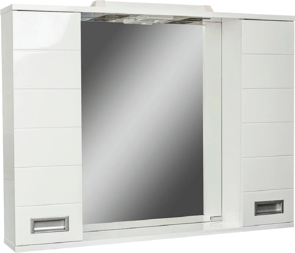 Зеркало Домино Cube 100 со светодиодной подсветкой, с полкой, со шкафчиком, 100, 4 см, с розеткой, белое